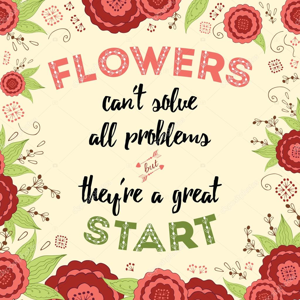 Typografische spandoek met tekst en hand getrokken weide rode bloemen ...