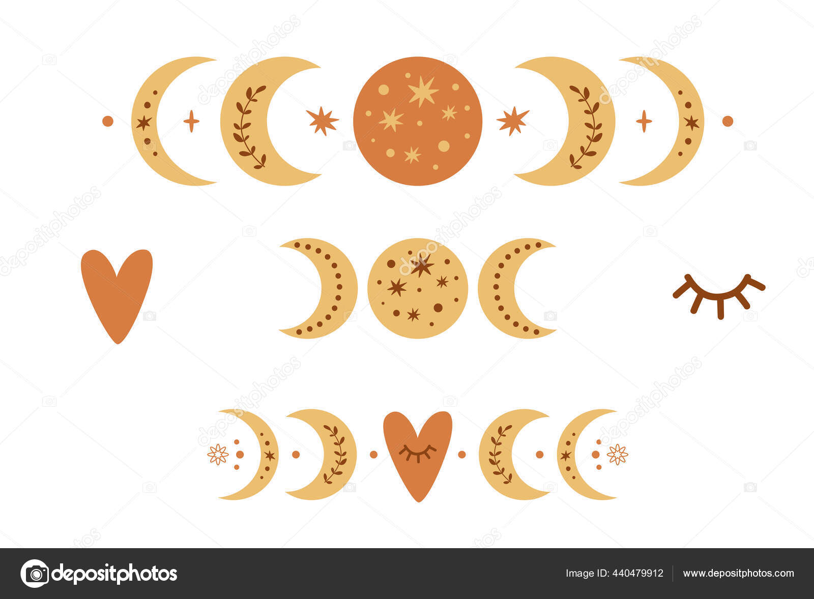 Boho Moon Phase Logo Set Boho Moon Symbol Cute Love Stock Vector by ...