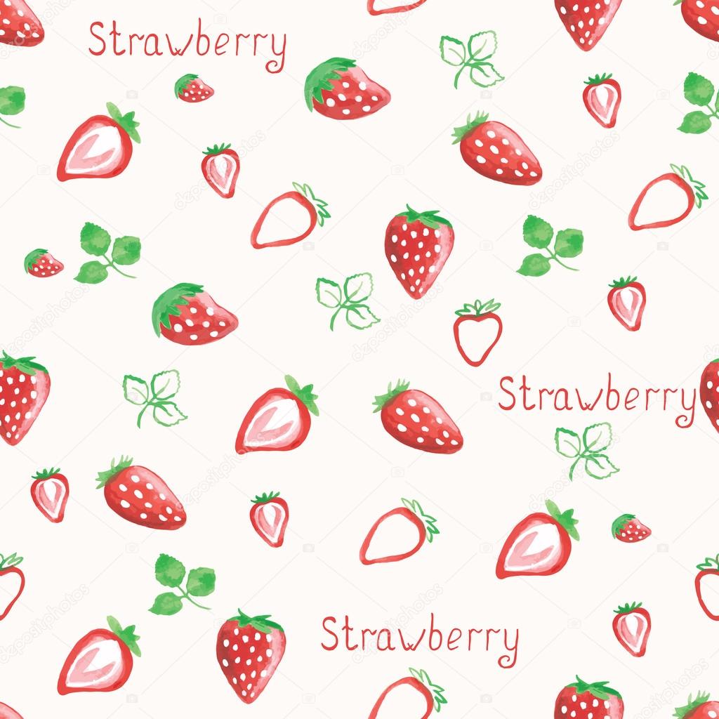 Watercolor strawberry background. Hand drawn vector illustration. Stock ...