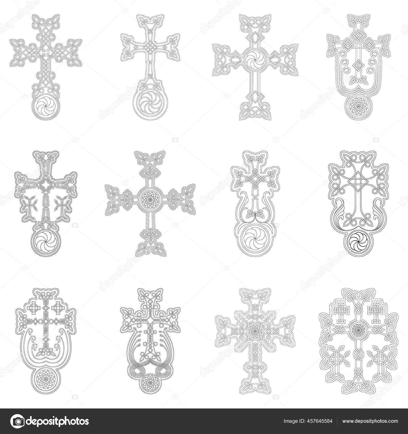 Vector Icon Set Ancient Armenian Symbol Khachkar Armenian Cross Stone ...