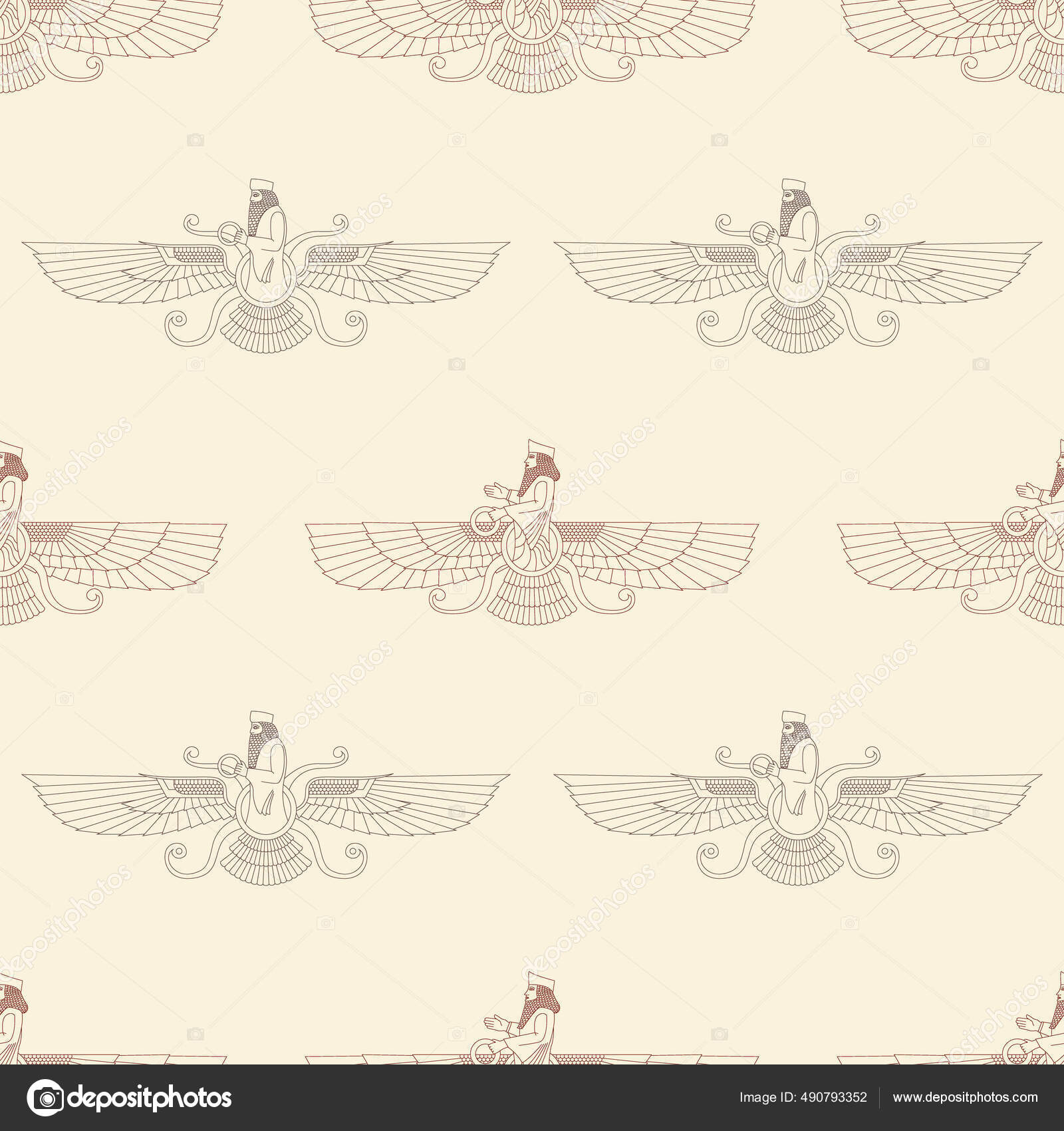 Seamless Pattern Ancient Sumerian Symbol Faravahar Your Project Stock ...