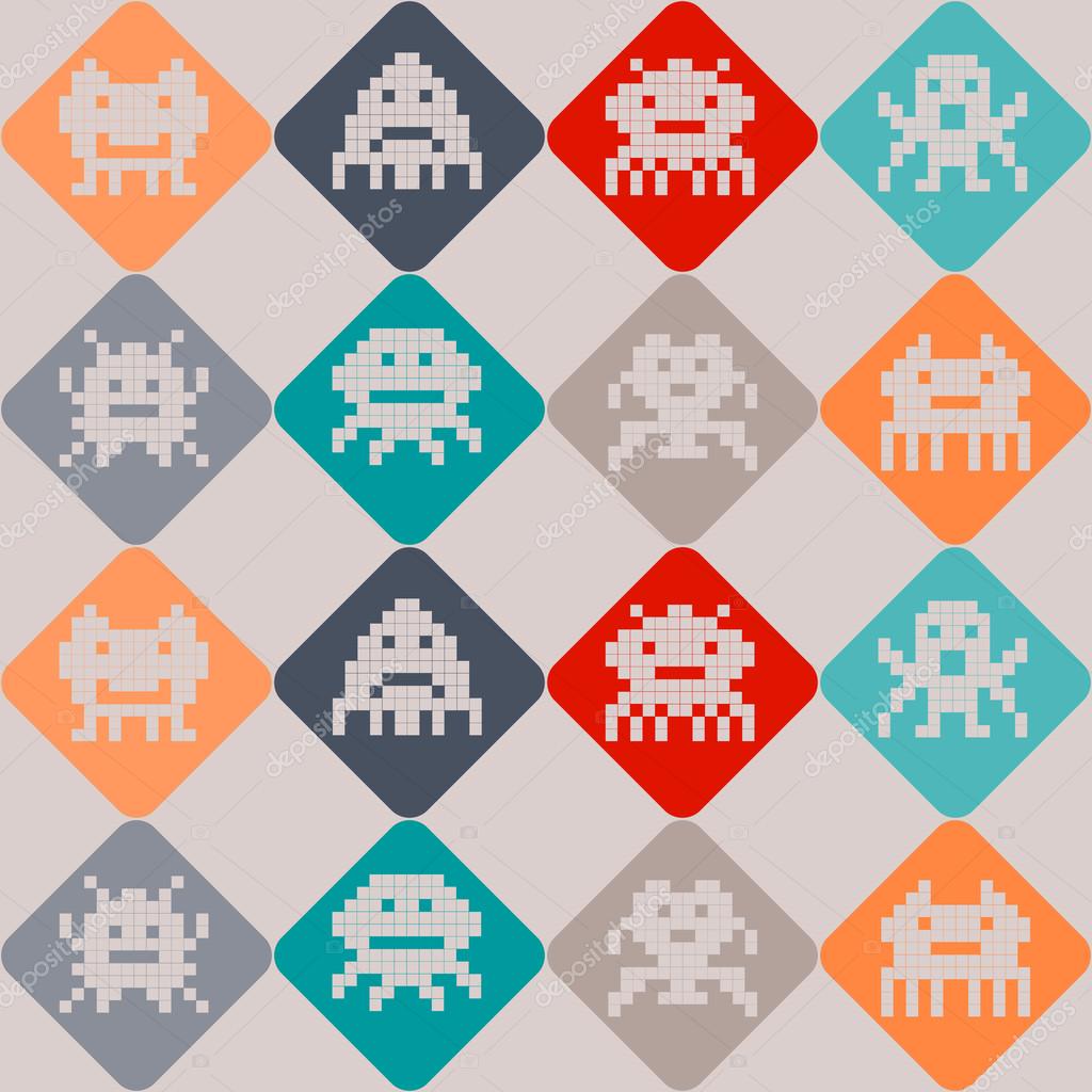 Seamless background with pixel alien monsters — Stock Vector © drutska ...