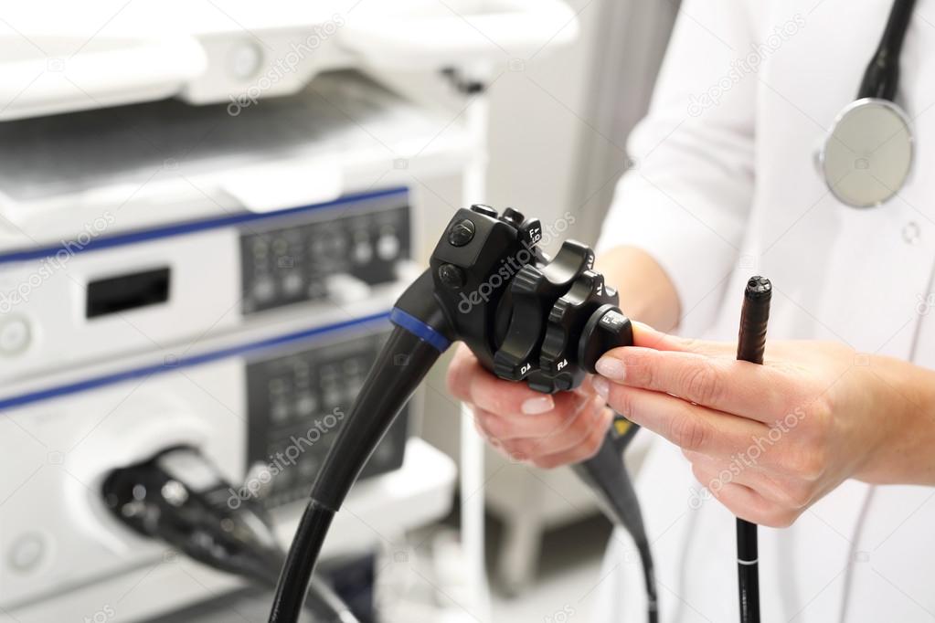 Probe colonoscope.Gastrologist, modern endoscope. — Stock Photo ...