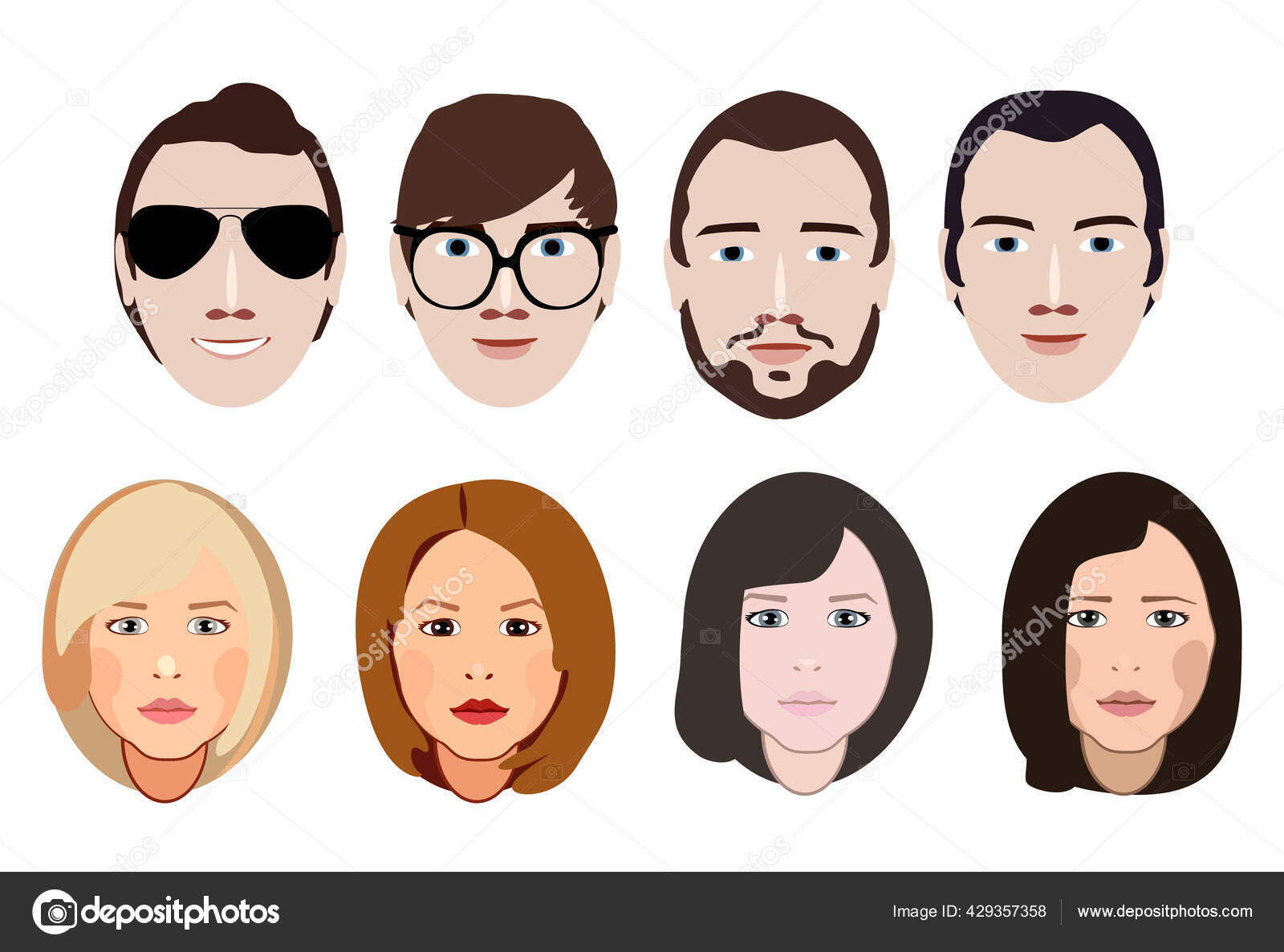 Flat Vector Characters Vector Avatars Eyes Smiling Happy People Happy ...