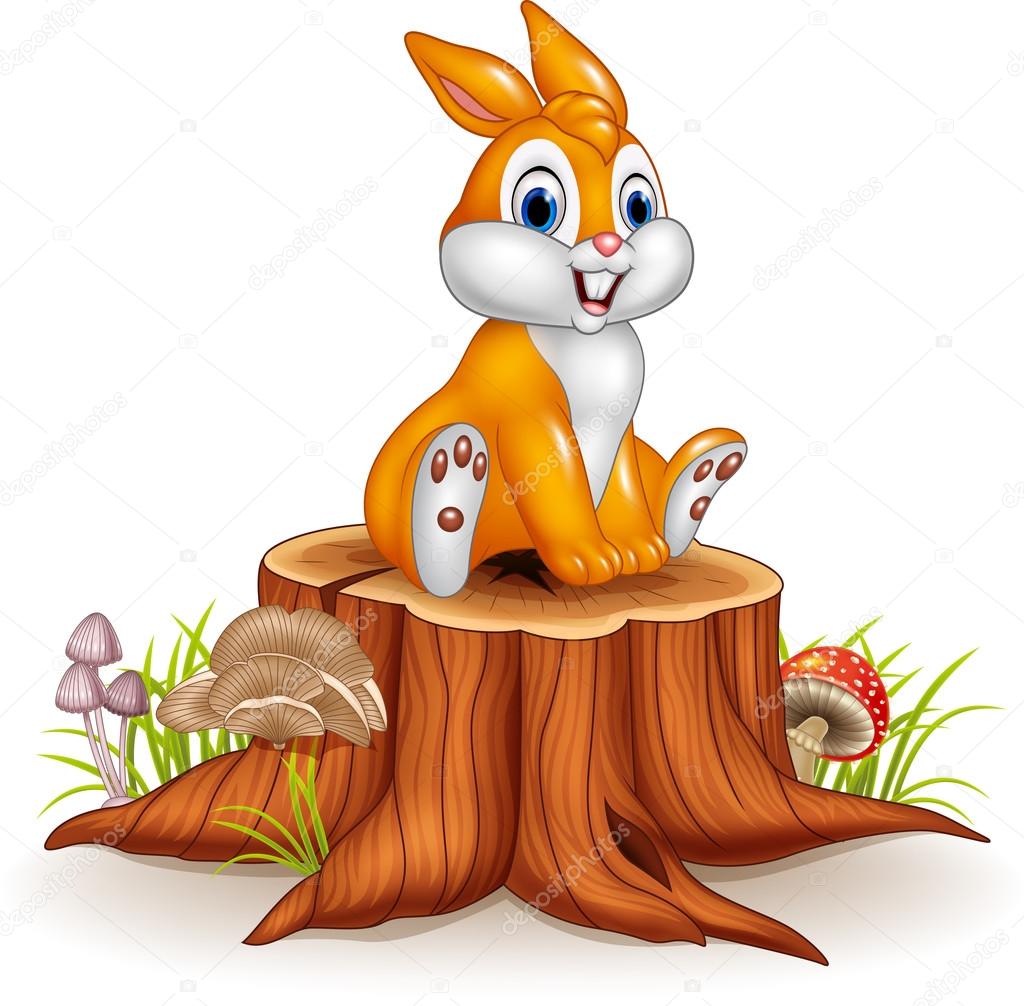 Cute bunny sitting on tree stump Stock Vector by ©tigatelu 102275450