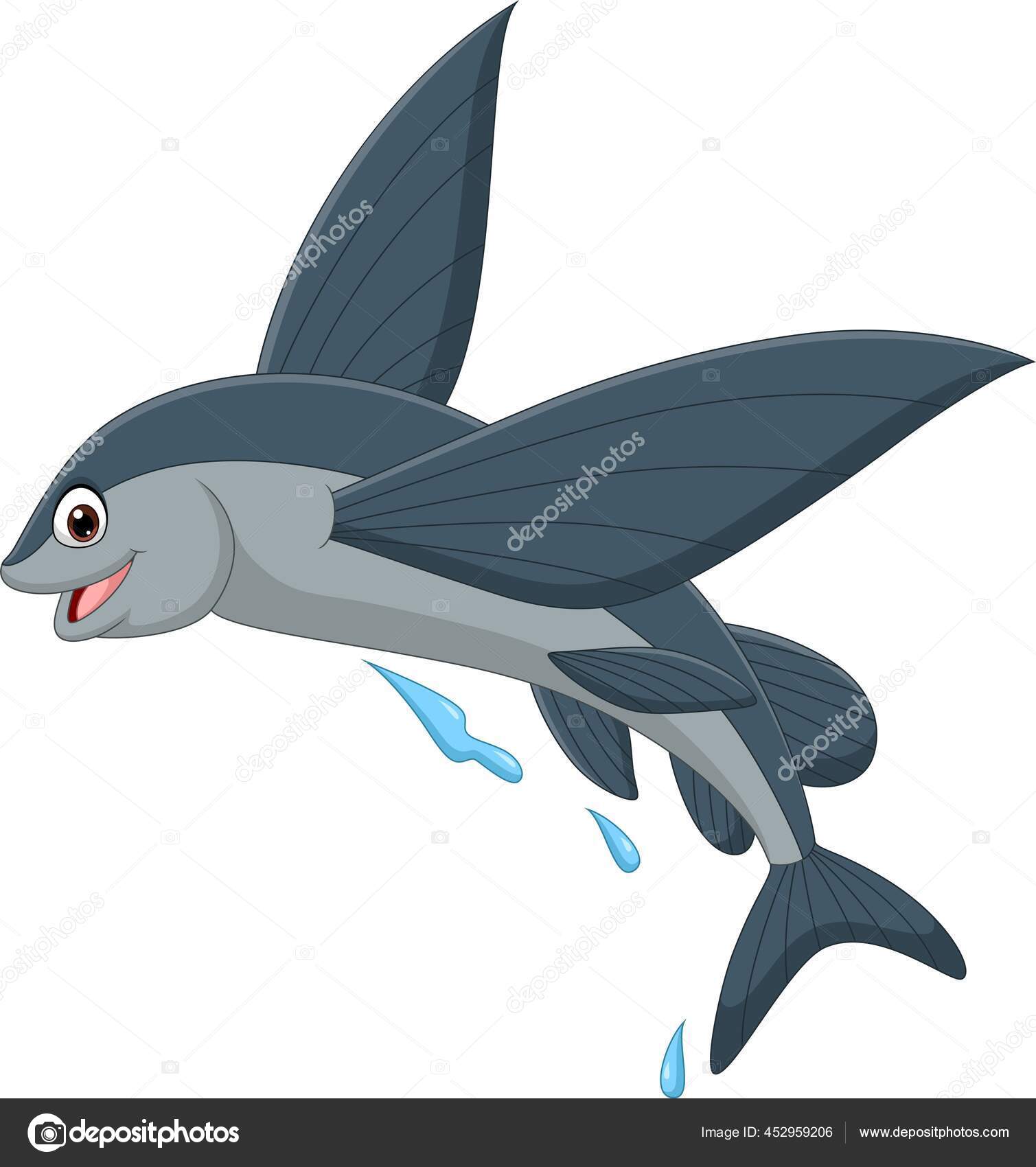 Vector Illustration Cartoon Flying Fish White Background Stock ...