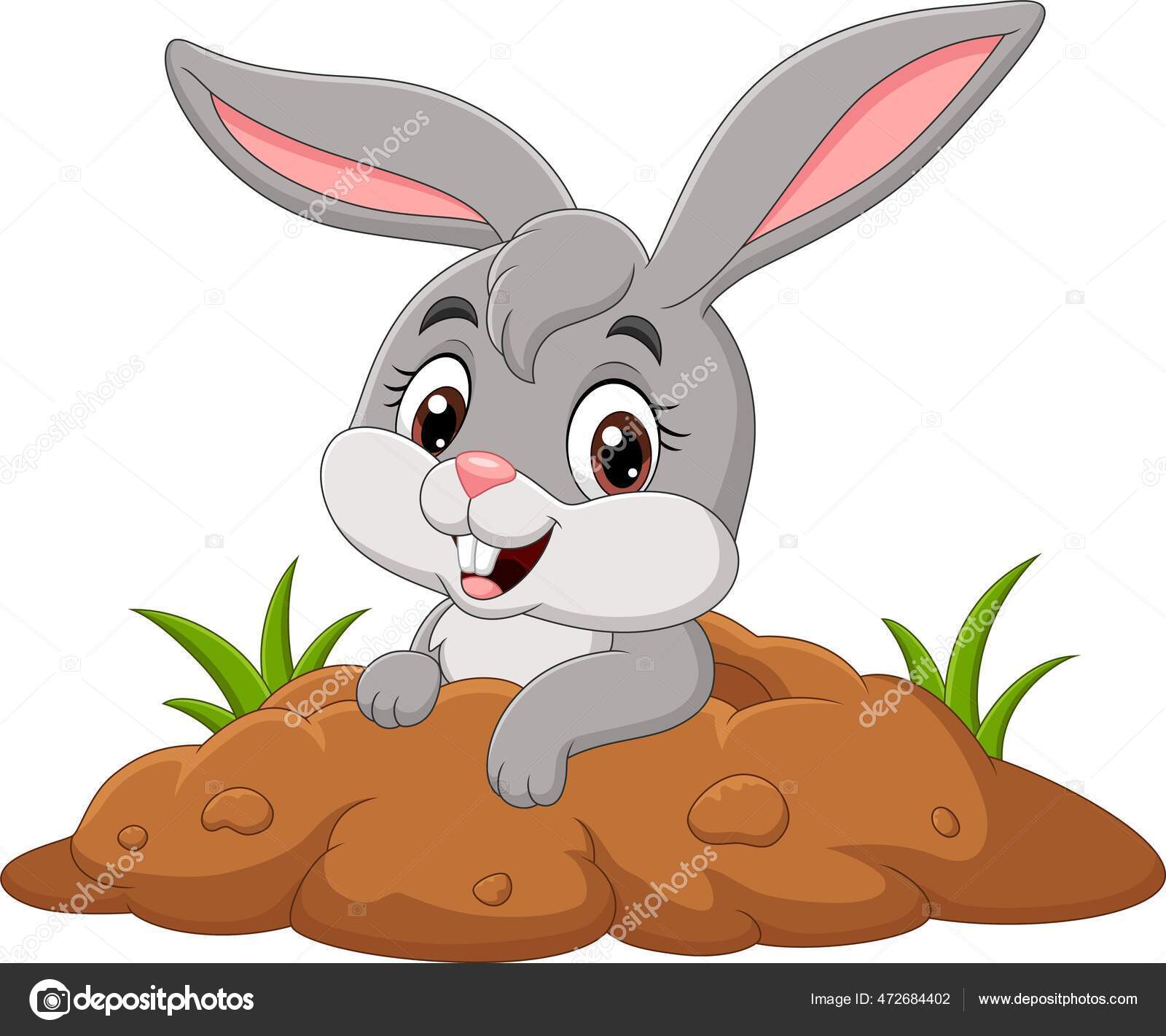 Ilustración Vectorial Del Conejito Dibujos Animados Fuera Del Agujero ...