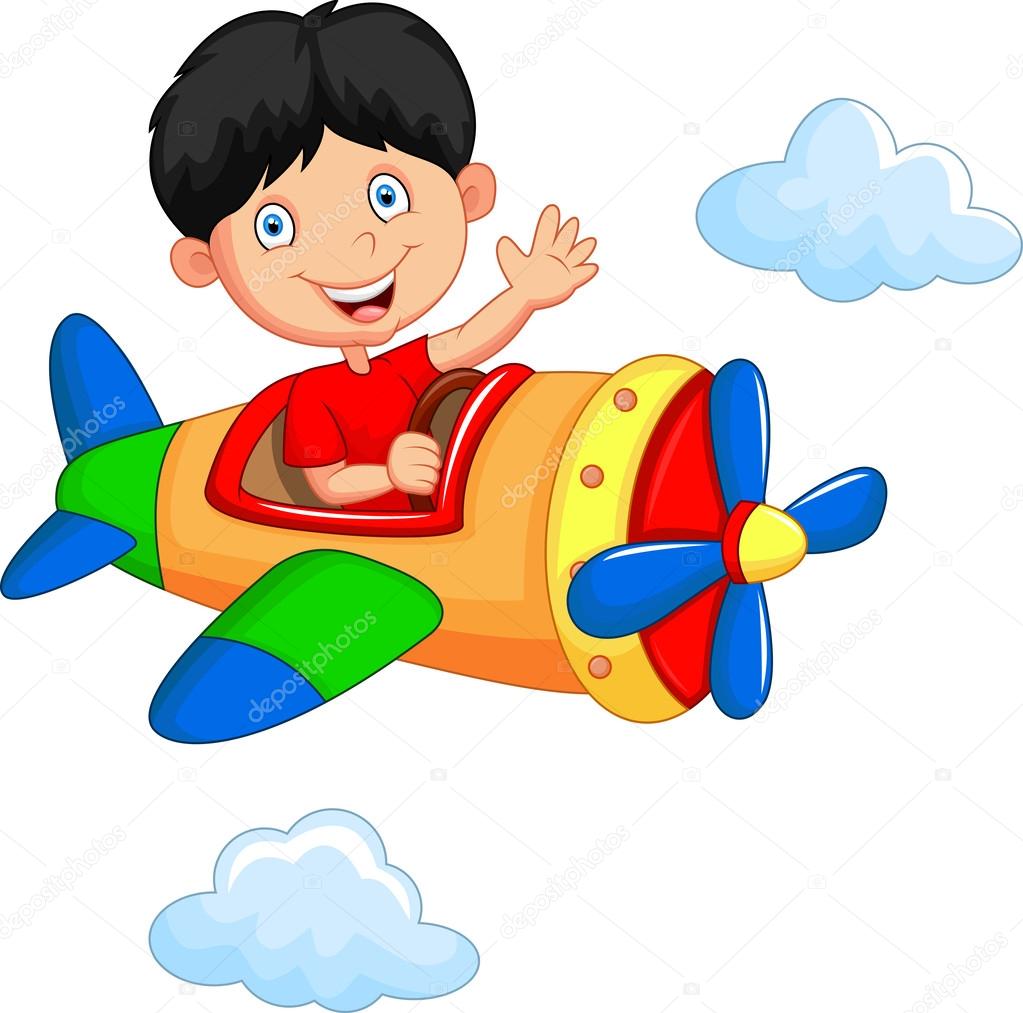 Avión de dibujos animados niño montar a caballo — Vector de stock ...