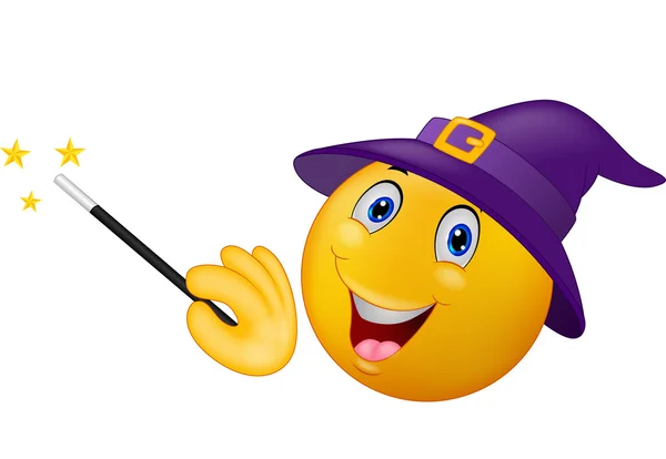 Cartoon Magician emoticon with magic wand showing trick ⬇ Vector Image ...