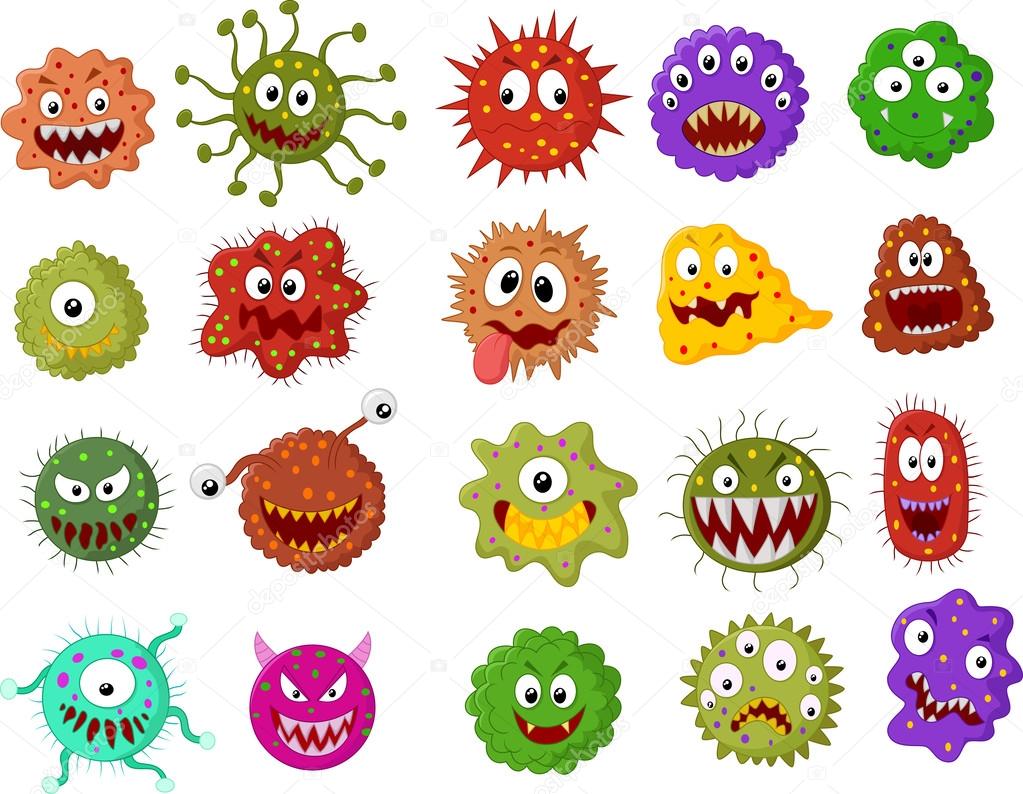 Sistema de la colección de dibujos animados bacterias — Vector de stock ...