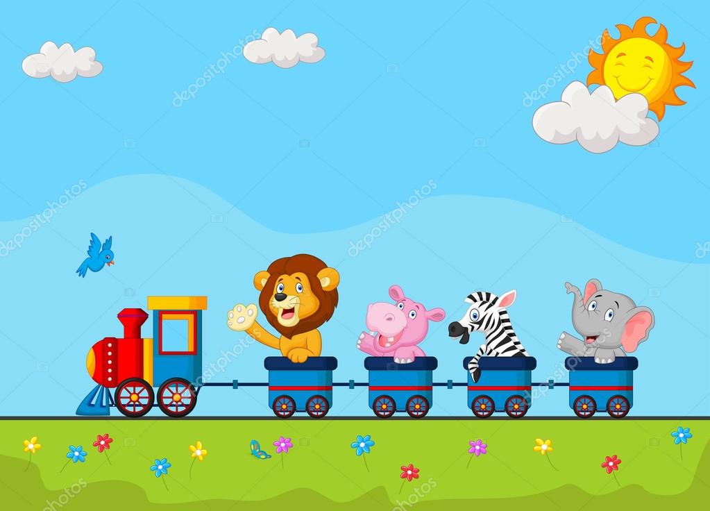 Cute animal cartoon on train — Stock Vector © tigatelu #63532547