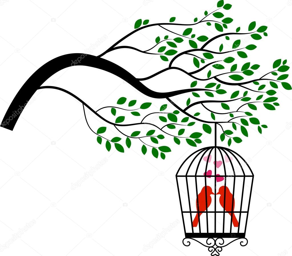 Tree silhouette with birds in a cage Stock Vector Image by ©tigatelu ...
