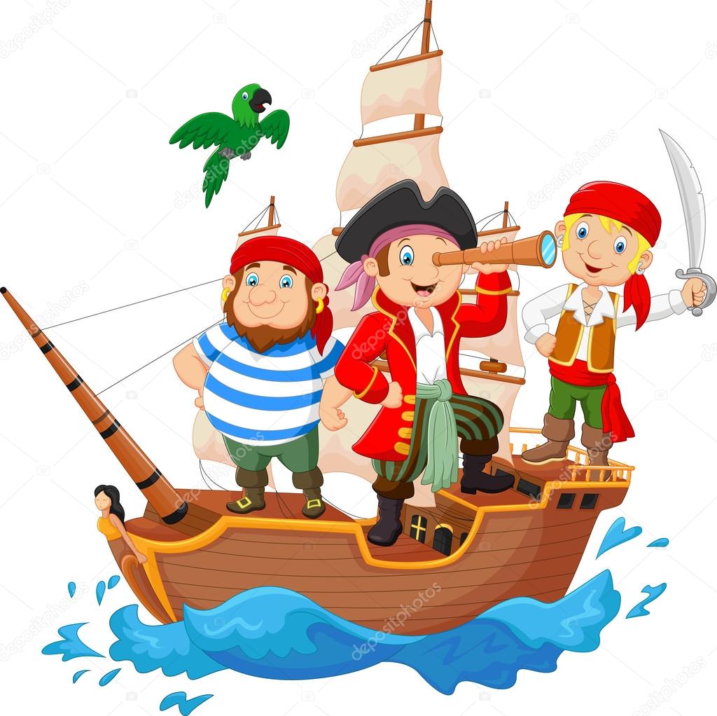 Dessin animé petit pirate a été surfer sur l'océan — Image vectorielle ...