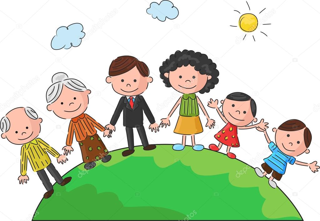 The world's complete family cartoon in the a circle in the world Stock ...