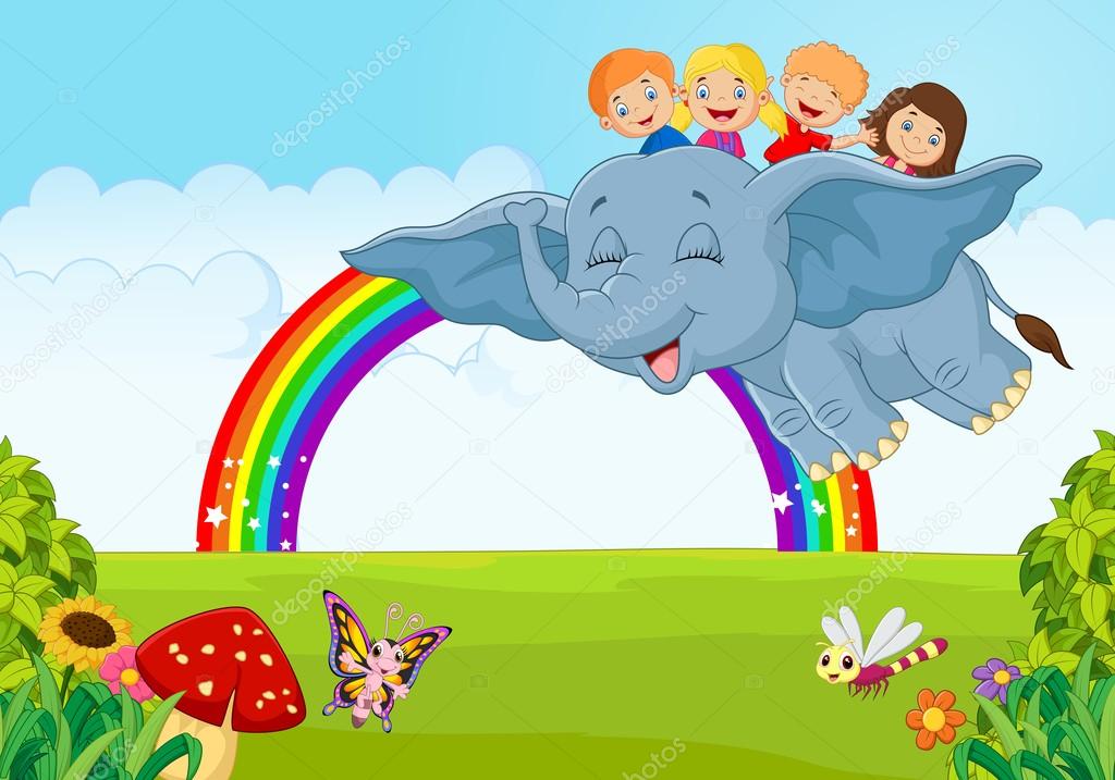 Dibujos animados de niño pequeño en el arco iris — Archivo Imágenes ...