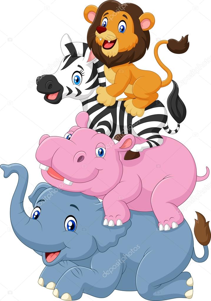 Dibujos animados animal divertido de pie uno encima del otro Vector de ...