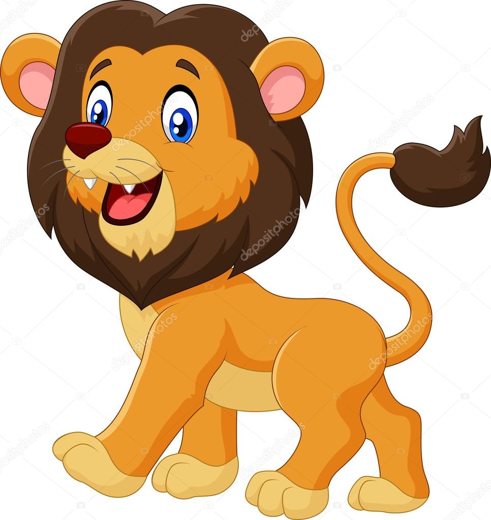 Adorable león de dibujos animados caminando aislado sobre fondo blanco ...