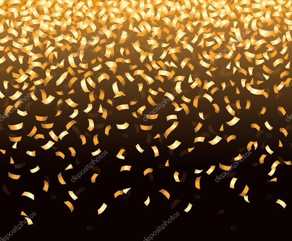 Golden confetti falls isolated over black background Stock Vector Image ...