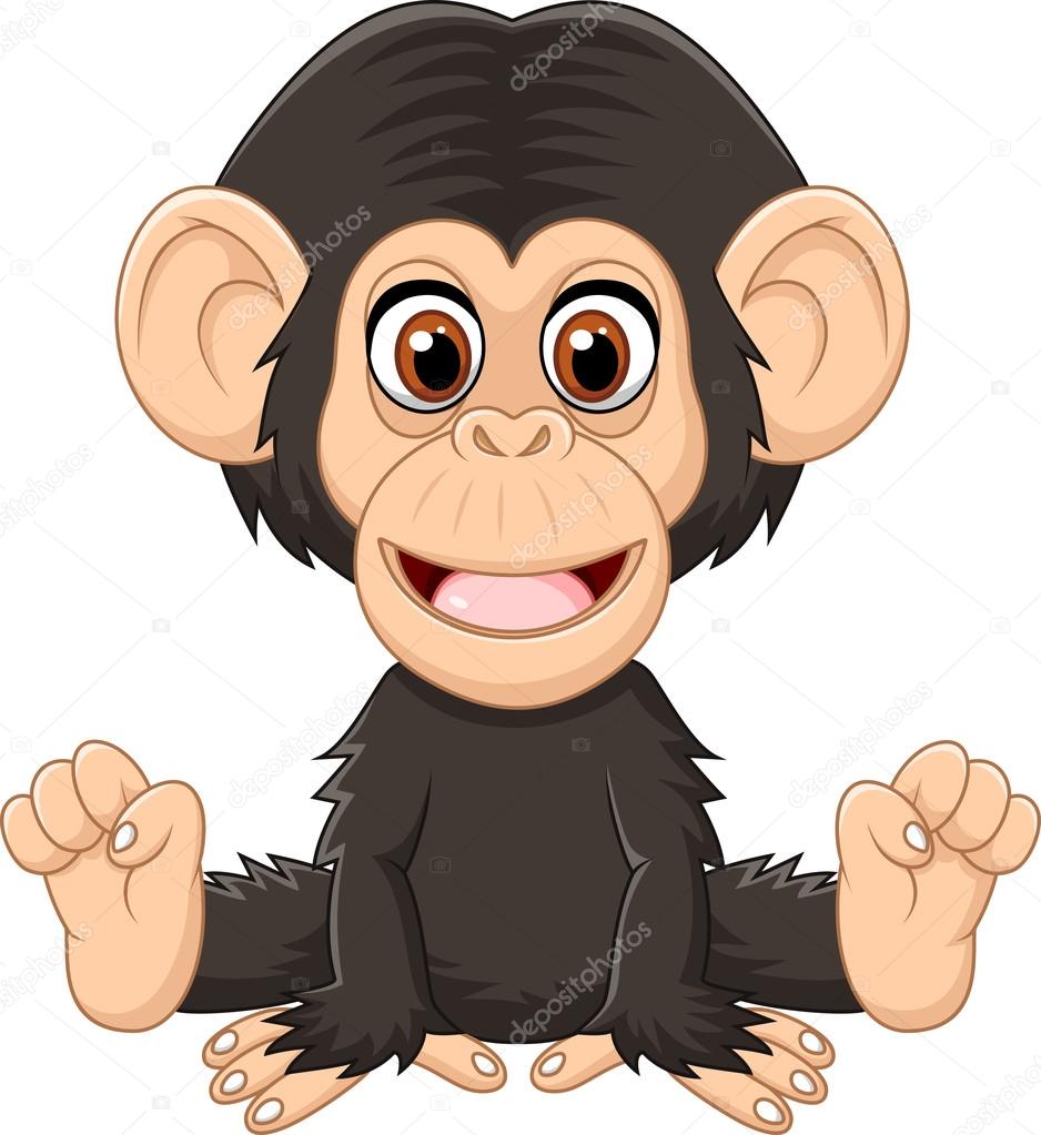Cartoon funny baby chimpanzee sitting isolated on white background ...