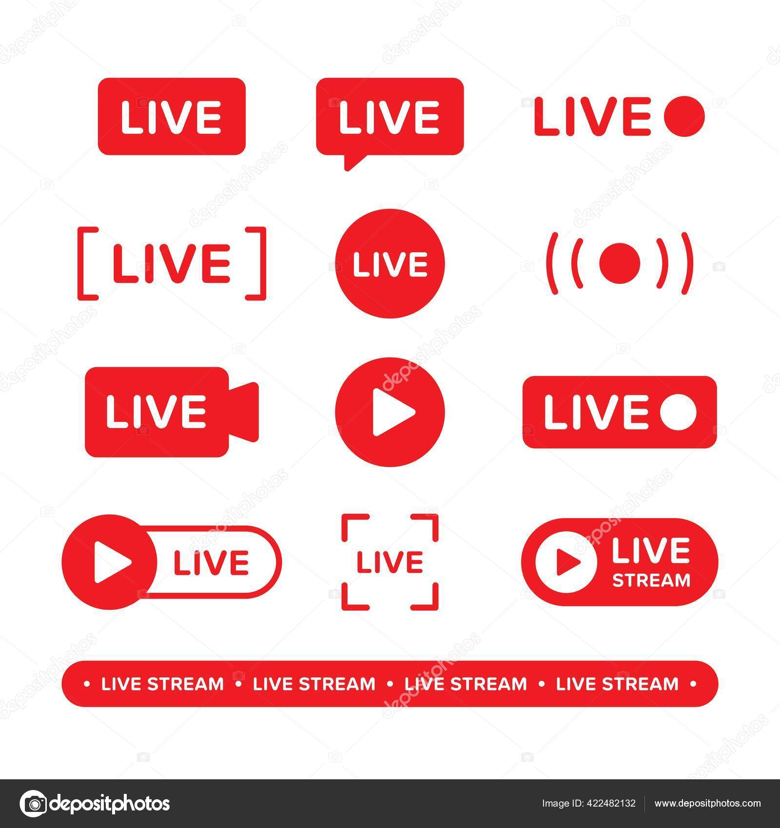 Set Video Broadcasting Live Streaming Icon Vector Illustration Designed Red Stock Vector by ...