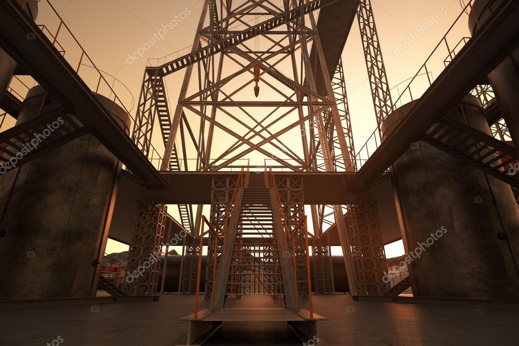 Torre de taladro al amanecer. Industria de plataformas petrol feras ...