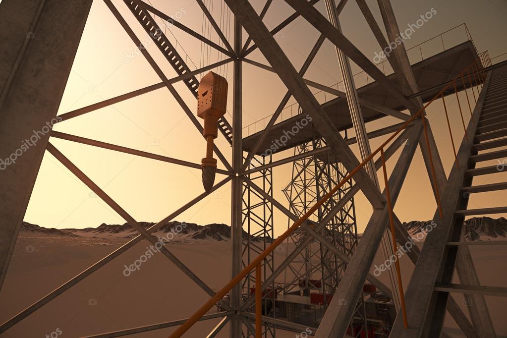 Torre de taladro al amanecer. Industria de plataformas petrolíferas ...