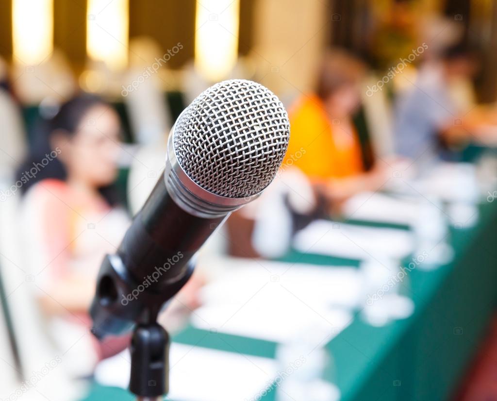 Microphone in conference room Stock Photo by ©smuayc 114109990