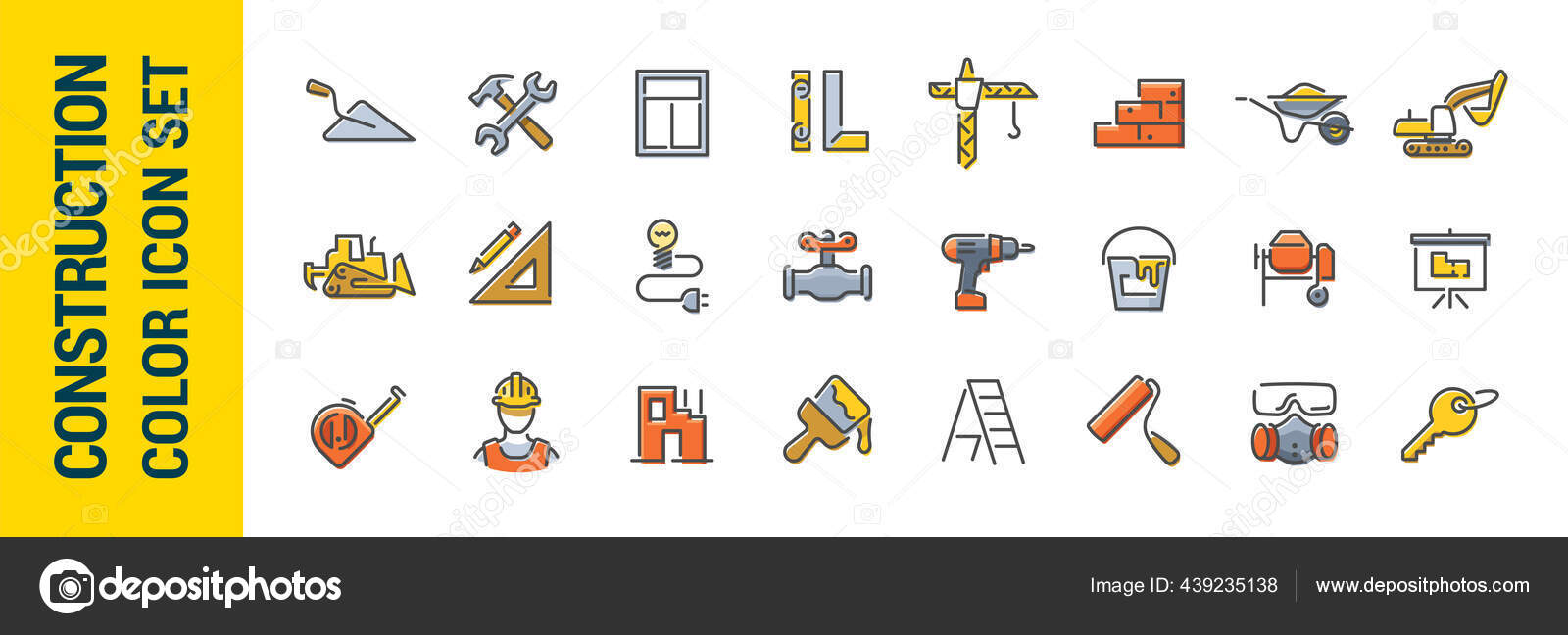 Building Construction Vector Line Color Icon Set Tools Building ...