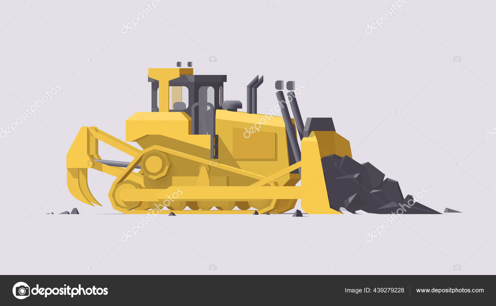 Vector Dozer Big Yellow Working Bulldozer Light Background Collection ...