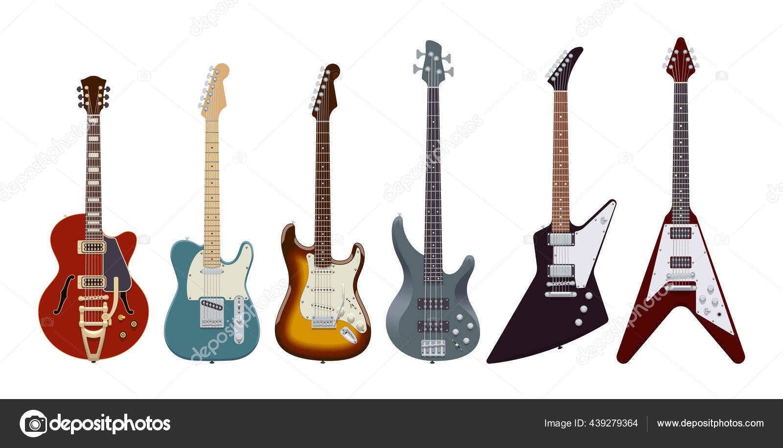 Conjunto Guitarra Guitarras Eléctricas Realistas Sobre Fondo Blanco Instrumentos Musicales ...