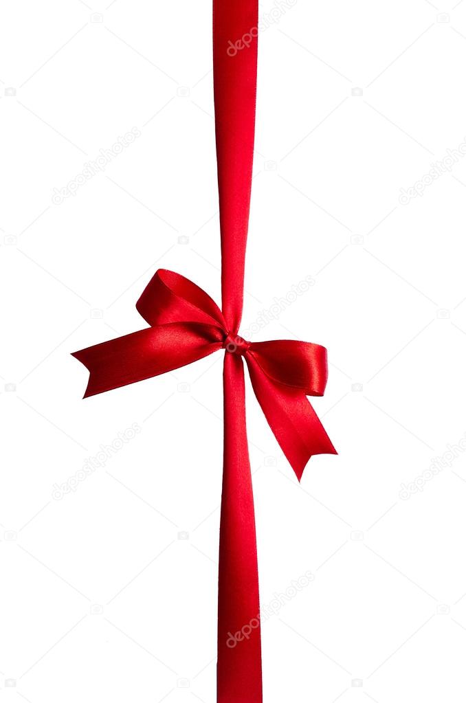 Red silk vertical ribbon bow on white background isolated Stock Photo ...