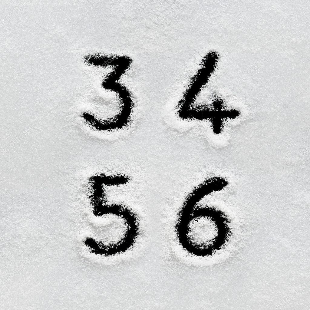 Winter alphabet, symbols and numbers hand written on snow. — Stock ...