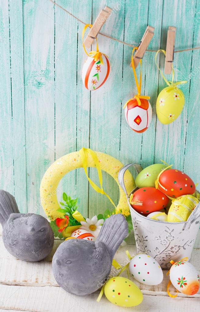 Colorful easter eggs and birds — Stock Photo © daffodil #68054871