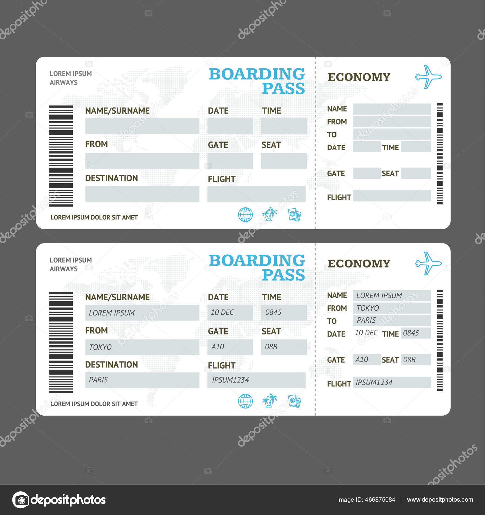 Realistinen yksityiskohtainen 3D-lentolippujen mallikappale. Vektori ...
