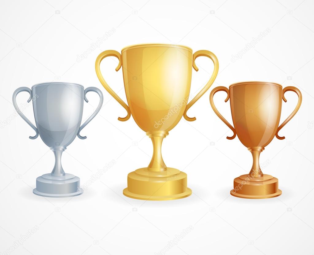 Vector three trophies. Gold, Silver and Bronze Stock Vector Image by ...