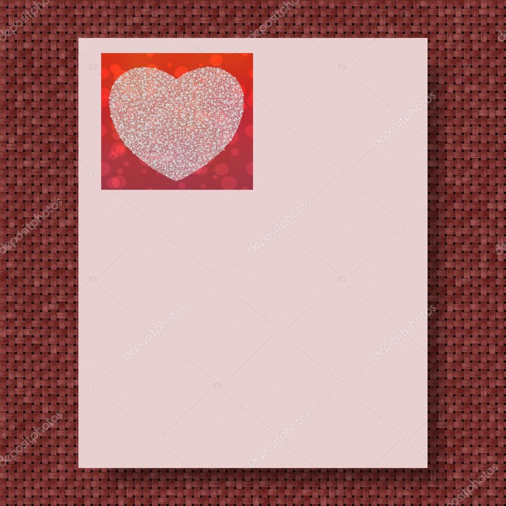 Writing paper with marsala knitted background and pink paper with love ...