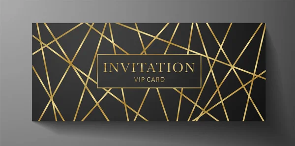 Luxurious Vip Invitation Template Black Polygon Background Gold Bow ...