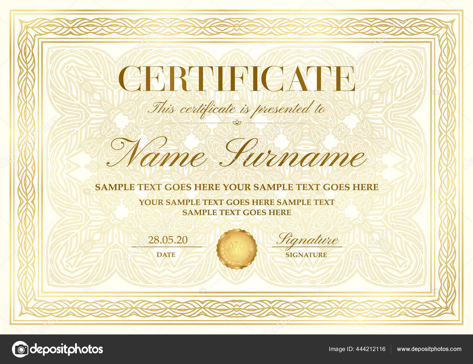 Gold Elegant Certificate Golden Border Frame Curve Pattern Fine Line ...