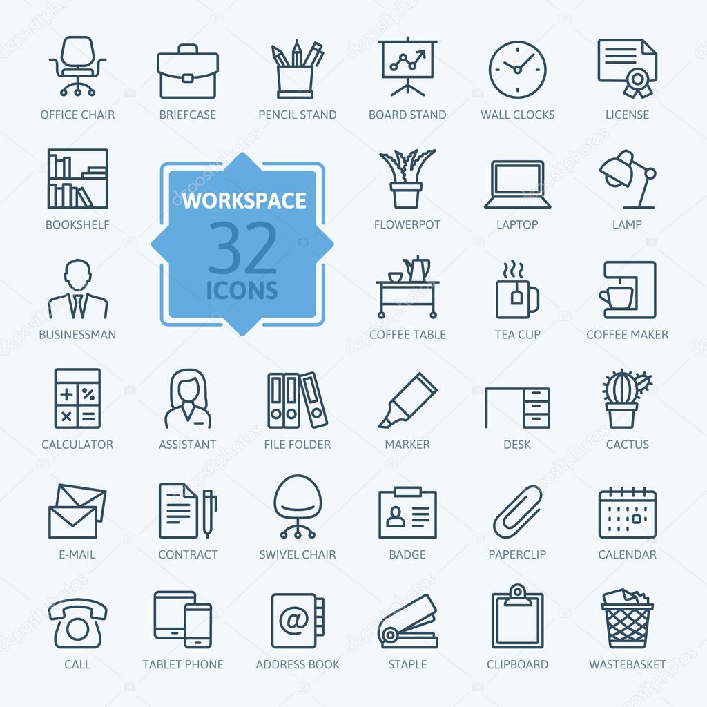 Outline web icon set - office workspace Stock Vector by ©julynx 107407158 Outline web icon set - office workspace Stock Vector by ©julynx 107407158