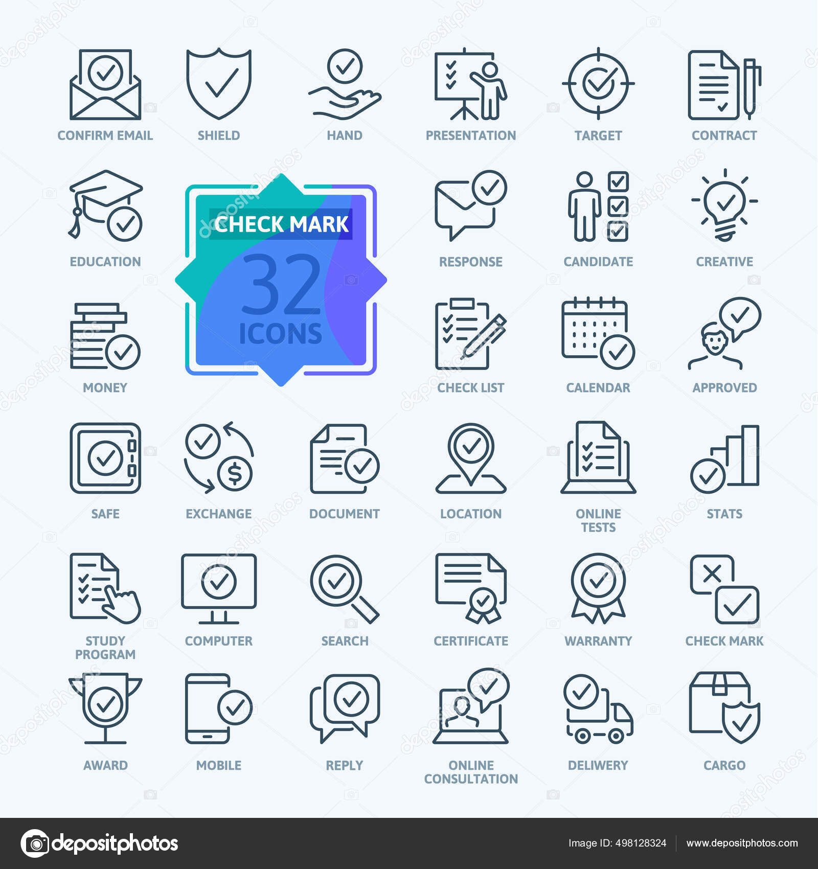 Check Marks Sign Thin Line Web Icon Set Contains Icons Stock Vector by ...