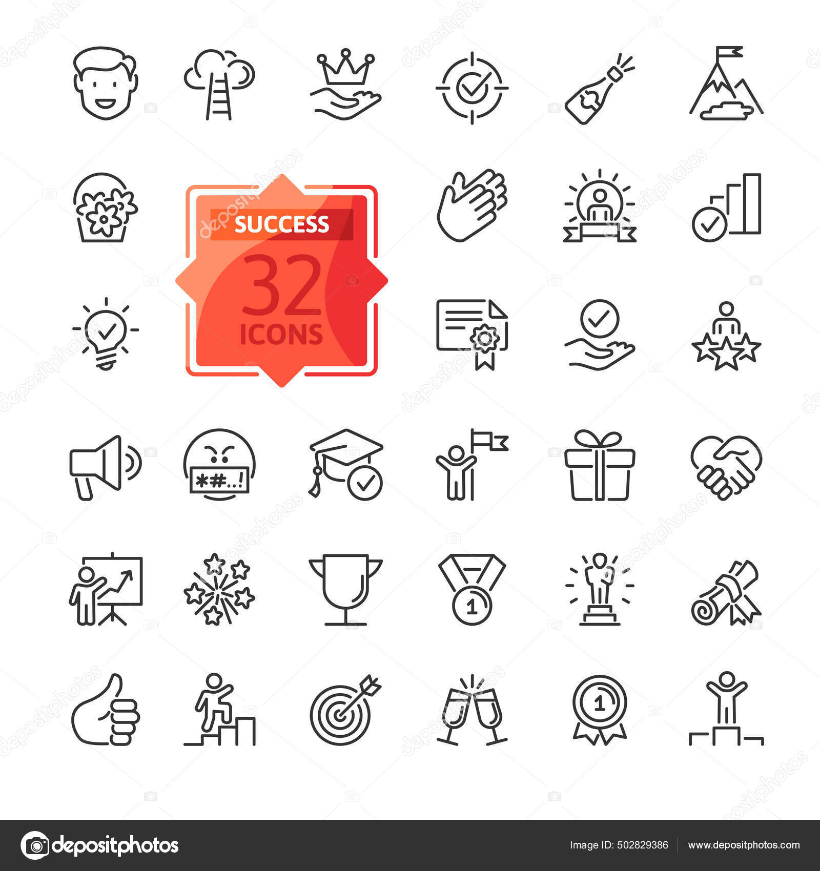 Web Set Success Goals Target Related Vector Thin Line Icons Stock ...