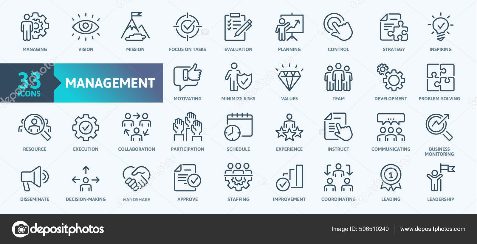 Business Management Outline Icon Collection Thin Line Set Contains ... Business Management Outline Icon Collection Thin Line Set Contains ...