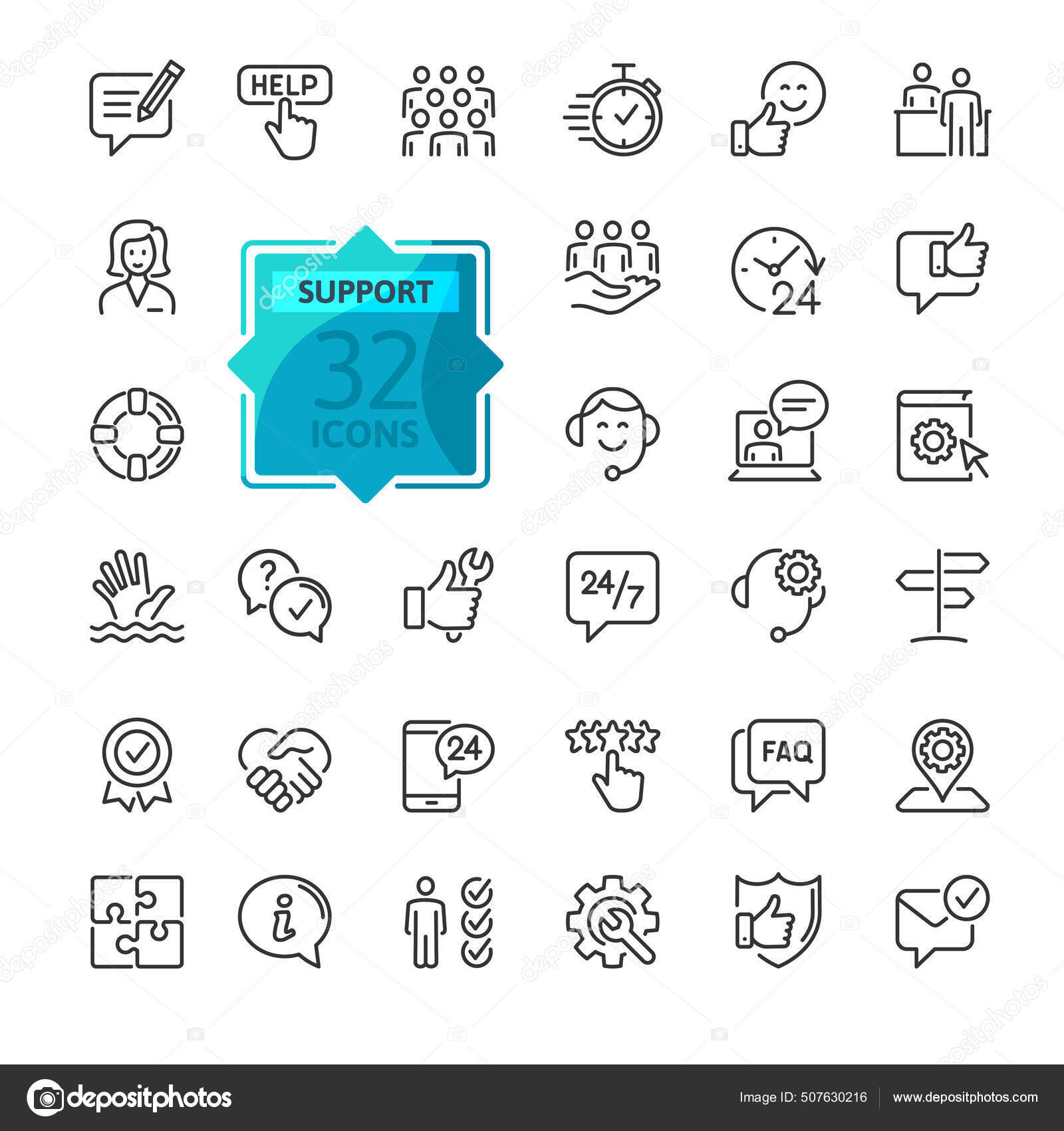 Customers Support Outline Icon Collection Thin Line Set Contains Icons Stock Vector By ©julynx