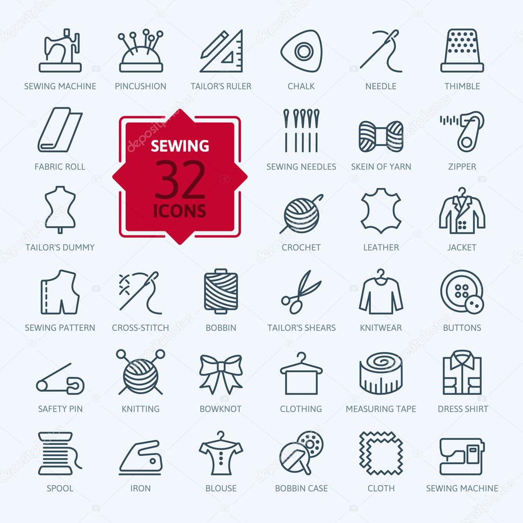 Thin Lines Web Icon Set Sewing Equipment And Needlework Stock Vector