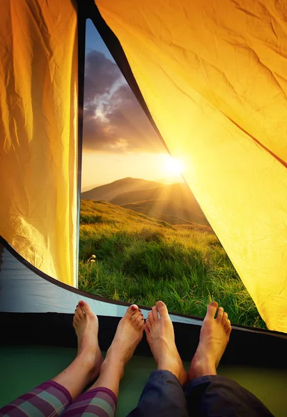 Tourists rest in camp - Stock Image - Everypixel