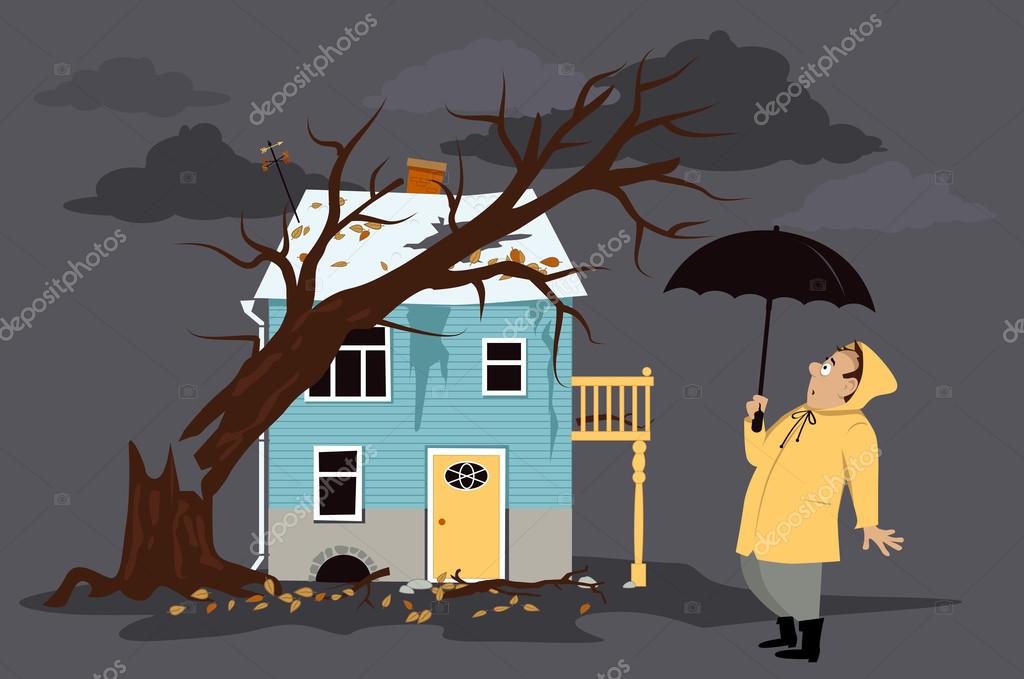Tree fallen on a house — Stock Vector © Aleutie #104968018