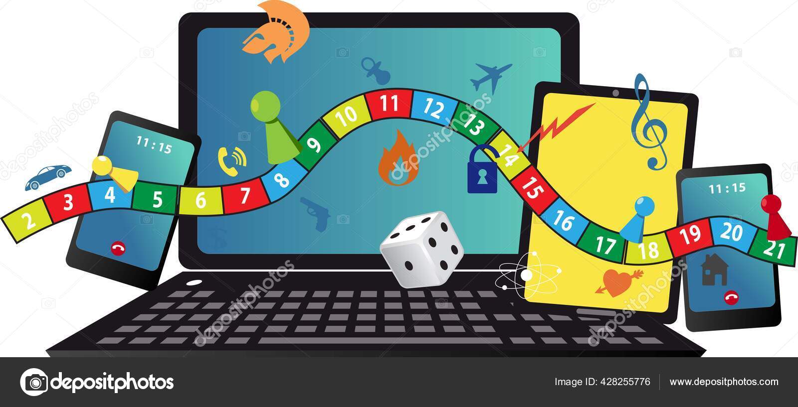 Virtual Game Night Board Game Field Dice Pieces Digital Devices Stock ...