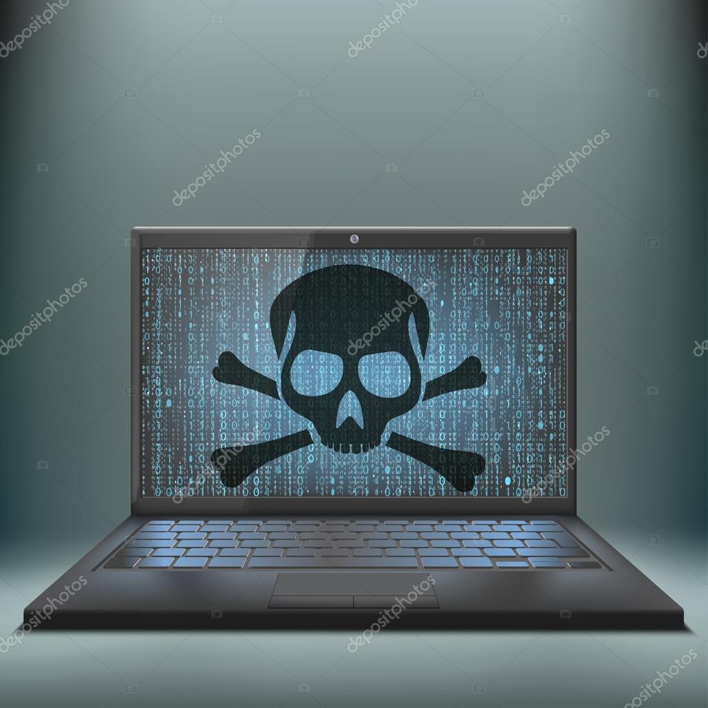 Ordinateur portable avec tête de mort sur l’écran — Image vectorielle ...