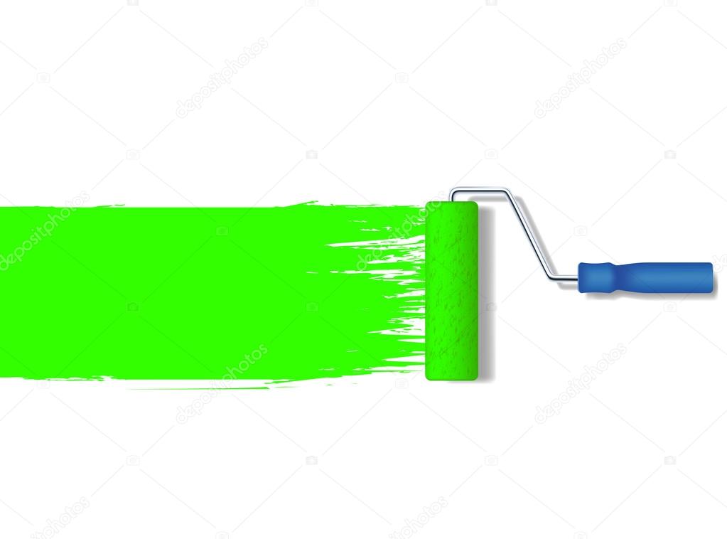 Vector realistic paint roller painting a green line — Stock Vector ...