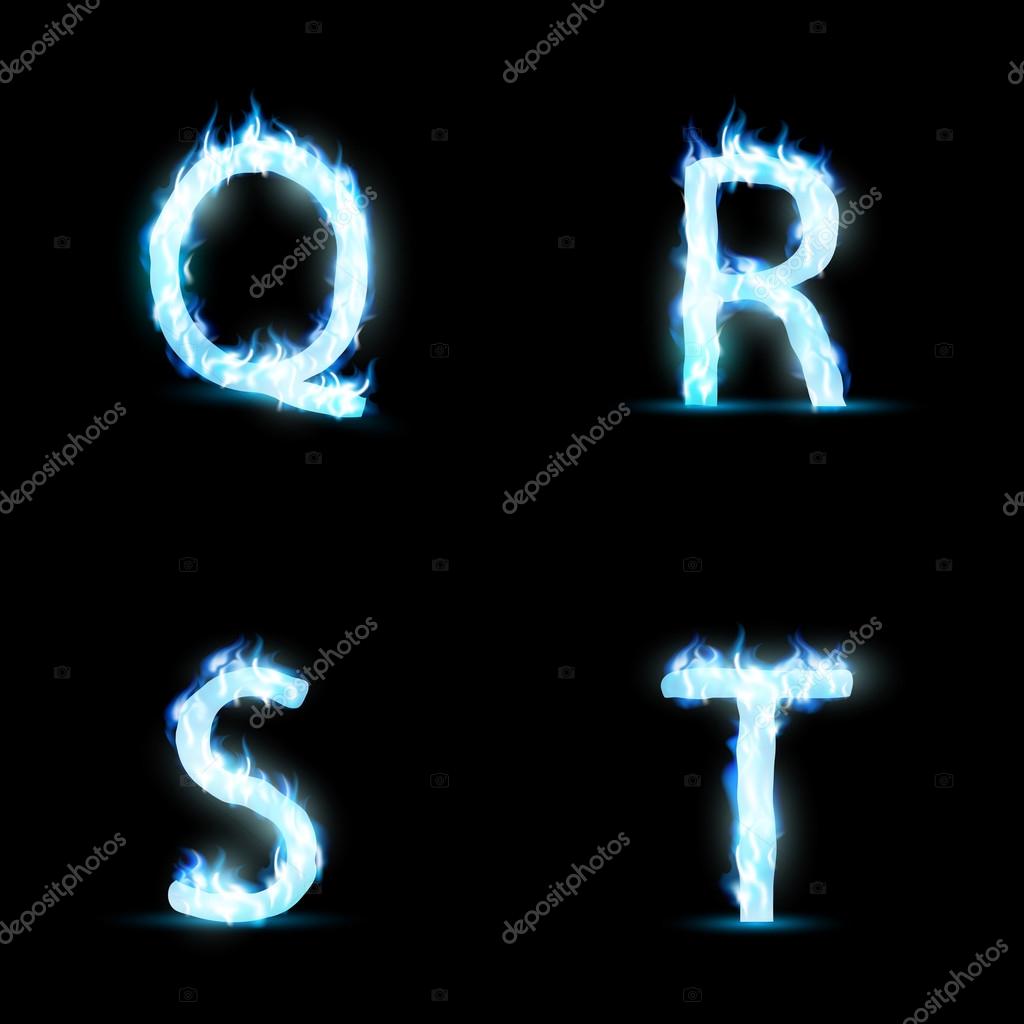 R Letter In Blue Fire